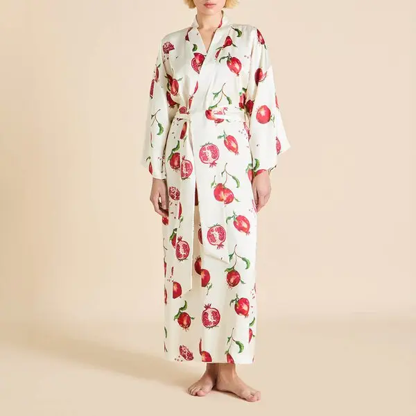 Olivia Von Halle Queenie Allegra Pomegranate Robe - Ivory