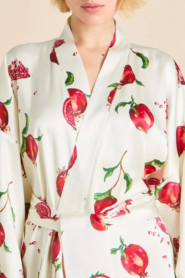 Olivia Von Halle Queenie Allegra Pomegranate Robe - Ivory