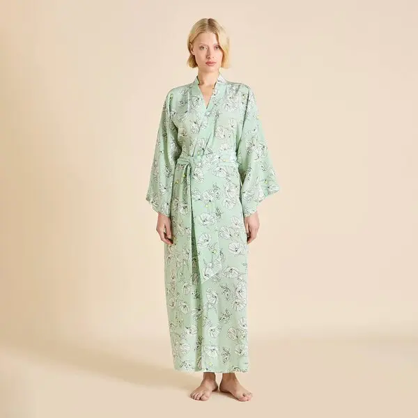 Olivia Von Halle Queenie Delfina Floral Robe - Green