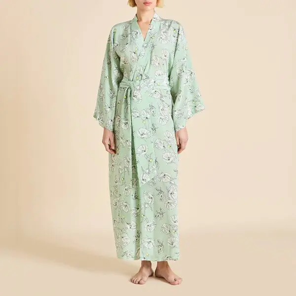 Olivia Von Halle Queenie Delfina Floral Robe - Green
