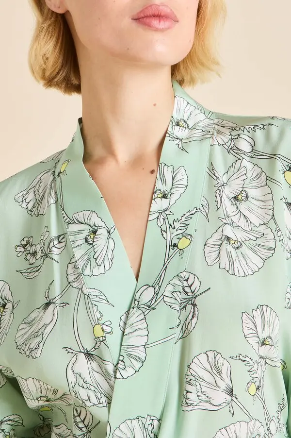 Olivia Von Halle Queenie Delfina Floral Robe - Green