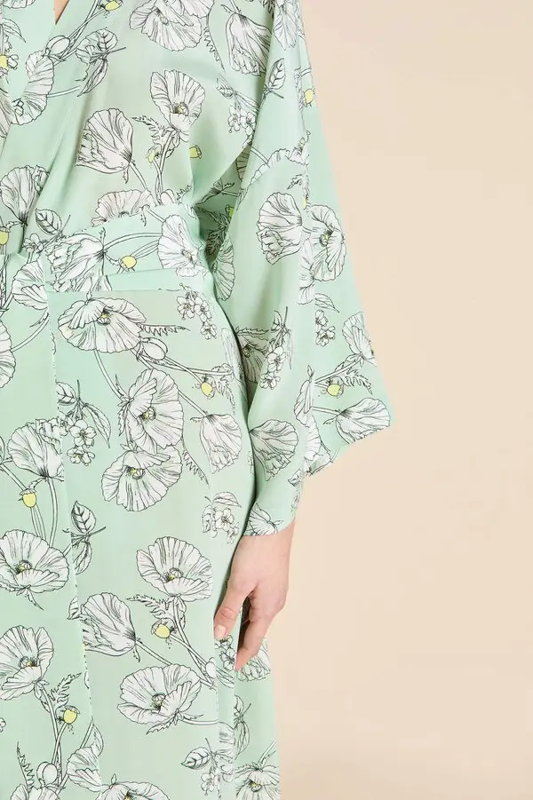 Olivia Von Halle Queenie Delfina Floral Robe - Green