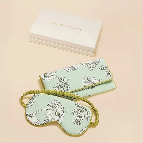 Olivia Von Halle Audrey Delfina Floral Eye Mask - Green