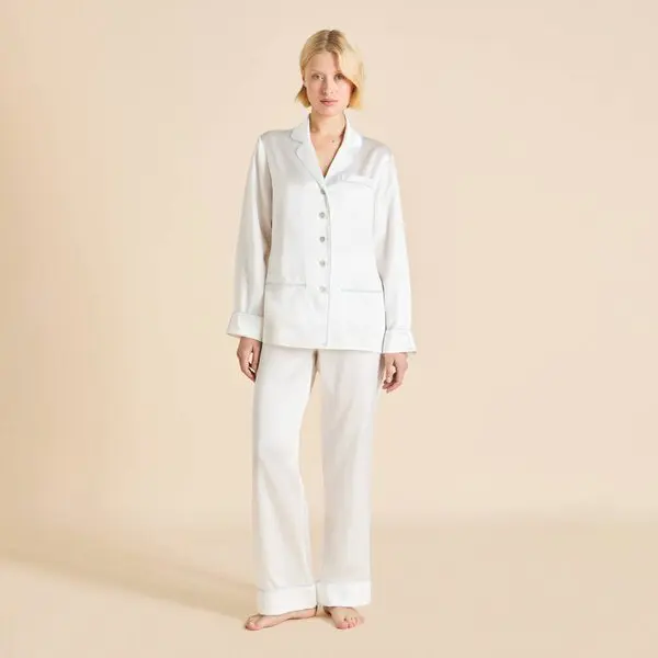 Olivia Von Halle Coco Powder Blue Pajamas - Ivory