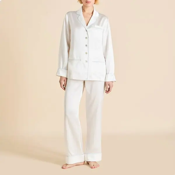 Olivia Von Halle Coco Powder Blue Pajamas - Ivory