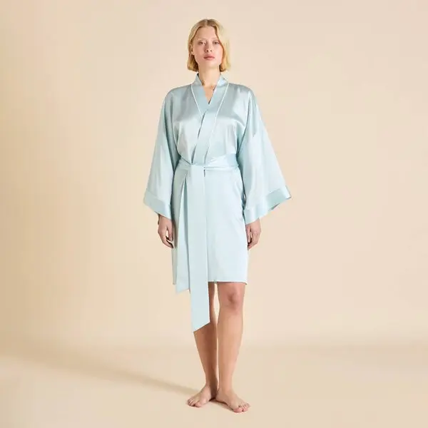 Olivia Von Halle Mimi Powder Blue Robe - Ivory