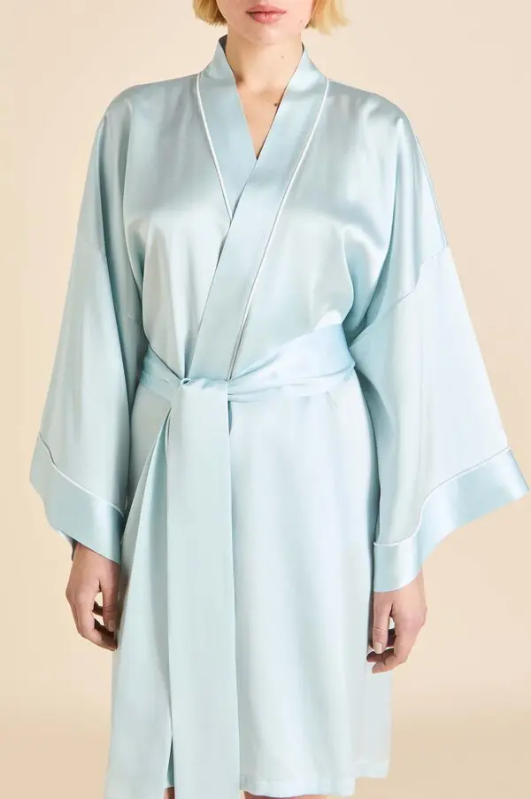 Olivia Von Halle Mimi Powder Blue Robe - Ivory