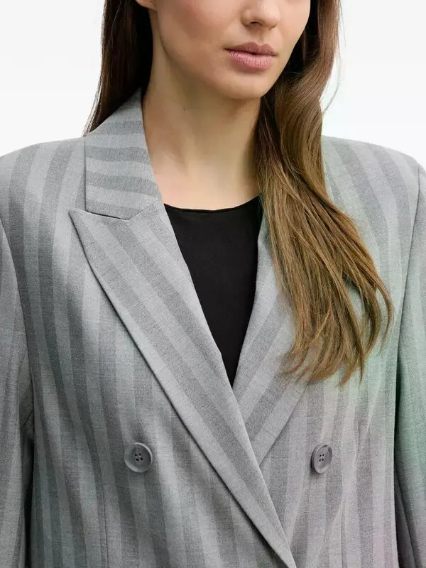 Sisley Striped Double-breasted Blazer - Grey