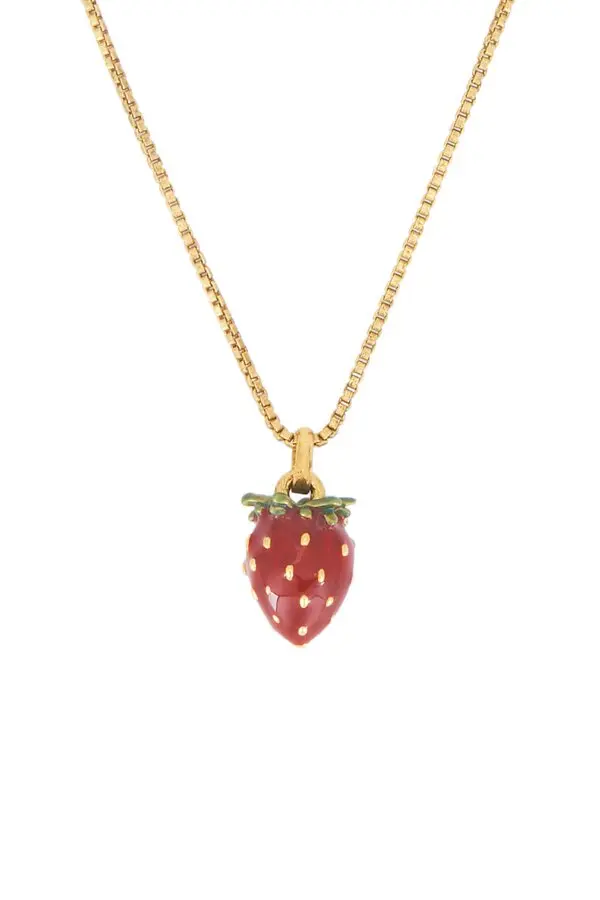 Saint Laurent Strawberry Pendant Necklace In Metallic Gold,red - Dore  Vert  & Rouge
