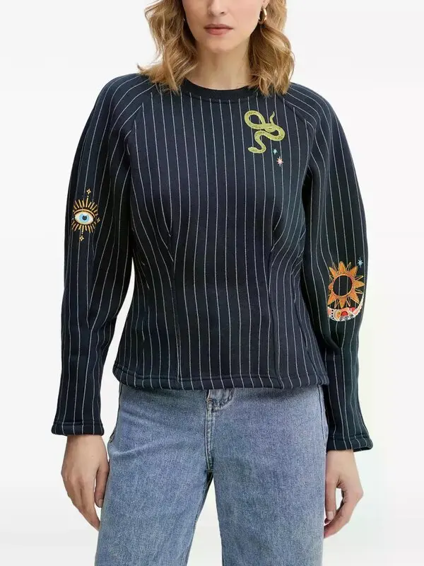 NEVER FULLY DRESSED Striped Embellished Crewneck Sweatshirt