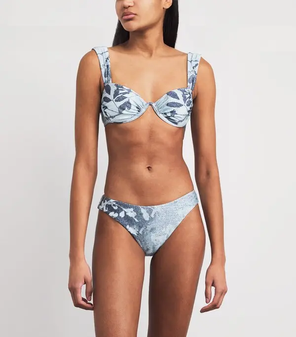 Simkhai Printed Anniston Balconette Bikini Top - Blue