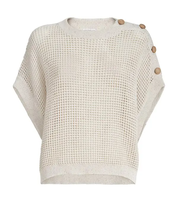Brunello Cucinelli Cotton-blend Net Top - Beige