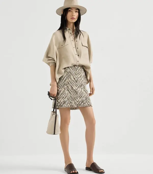 Brunello Cucinelli Sequin Embellished Mini Skirt - Beige