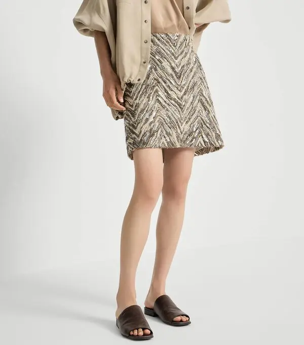 Brunello Cucinelli Sequin Embellished Mini Skirt - Beige