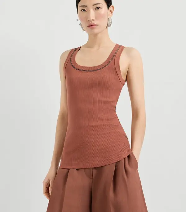 Brunello Cucinelli Stretch-cotton Ribbed Tank Top - Red