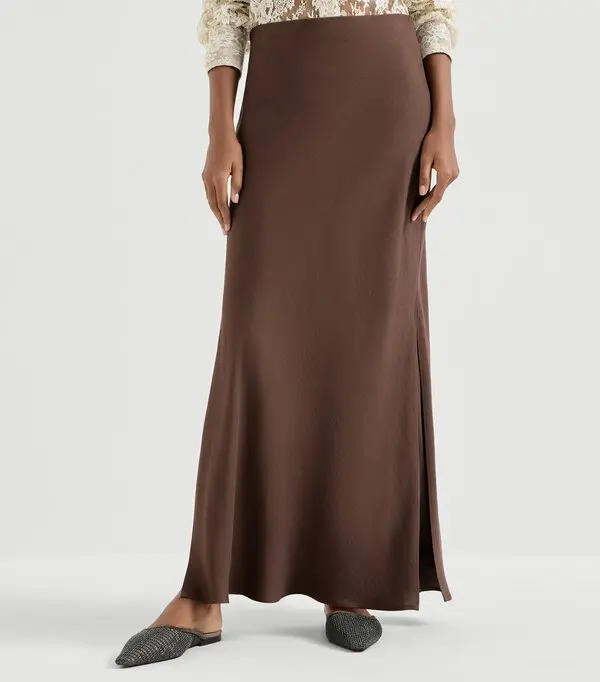 Brunello Cucinelli Twill Maxi Skirt - Brown