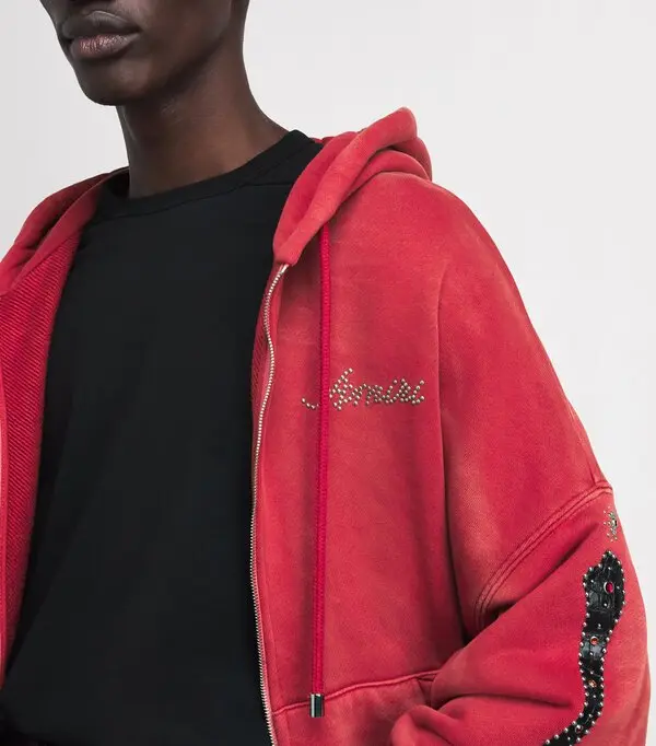 Amiri Stretch-cotton Bones Studded Oversized Hoodie