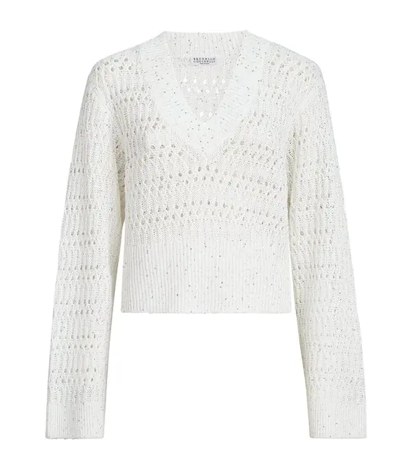 Brunello Cucinelli Linen-blend Dazzling Sweater - White