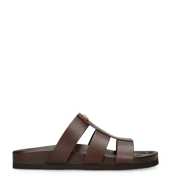 Valentino Garavani Leather Studshield Slides - Brown