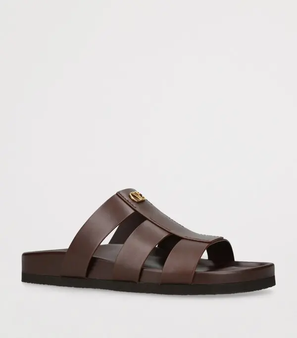 Valentino Garavani Leather Studshield Slides - Brown