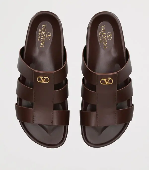 Valentino Garavani Leather Studshield Slides - Brown