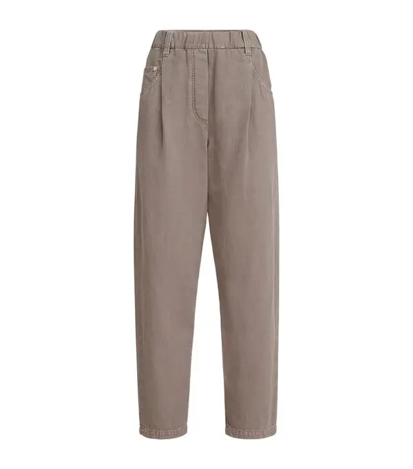 Brunello Cucinelli Cotton-linen Straight Trousers - Brown