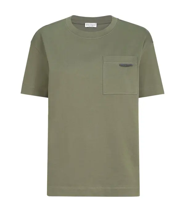 Brunello Cucinelli Cotton Monili-trim T-shirt - Green