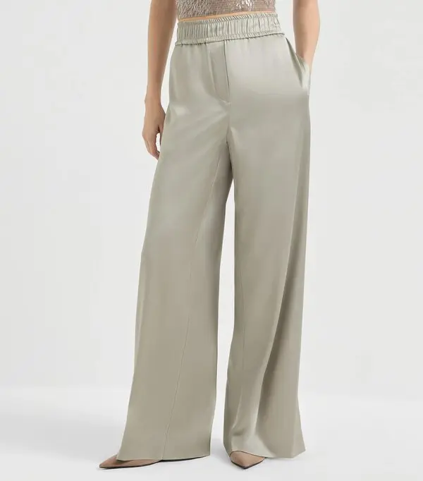 Brunello Cucinelli Silk-blend Satin Track Trousers - Green