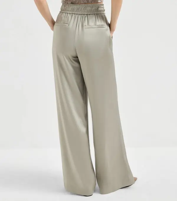 Brunello Cucinelli Silk-blend Satin Track Trousers - Green
