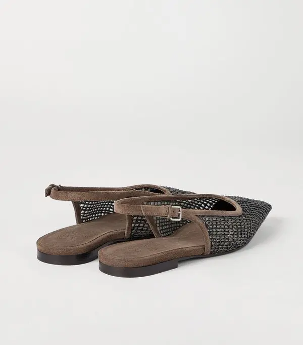 Brunello Cucinelli Suede Embroidered Slingback Flats