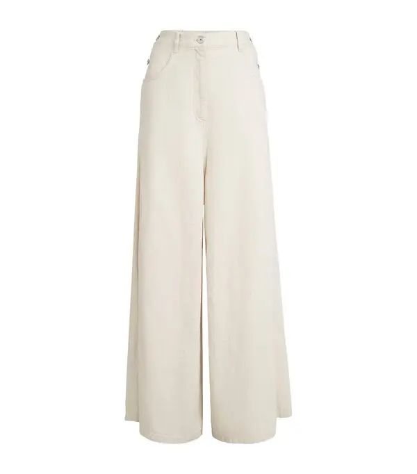 Brunello Cucinelli Cotton-linen Wide-leg Trousers - Beige