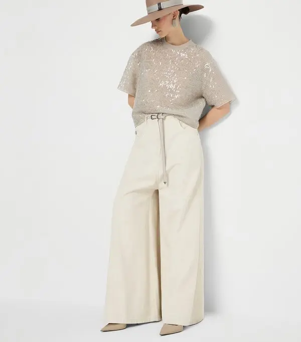Brunello Cucinelli Wide-leg Cotton-linen Trousers - Beige