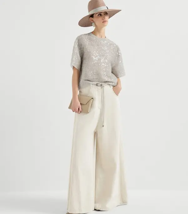 Brunello Cucinelli Wide-leg Cotton-linen Trousers - Beige