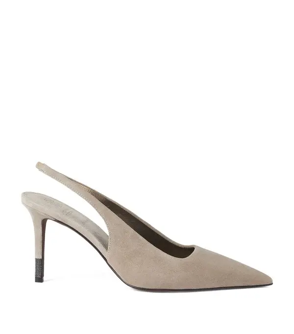 Brunello Cucinelli Suede Slingback Pumps 80 - Beige