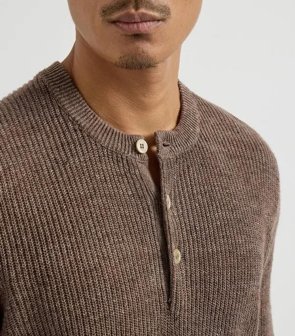 Brunello Cucinelli Linen-cotton Henley Sweater - Brown