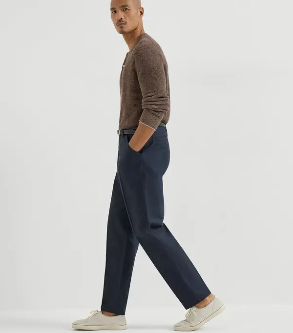 Brunello Cucinelli Cotton-linen Panama Trousers - Blue
