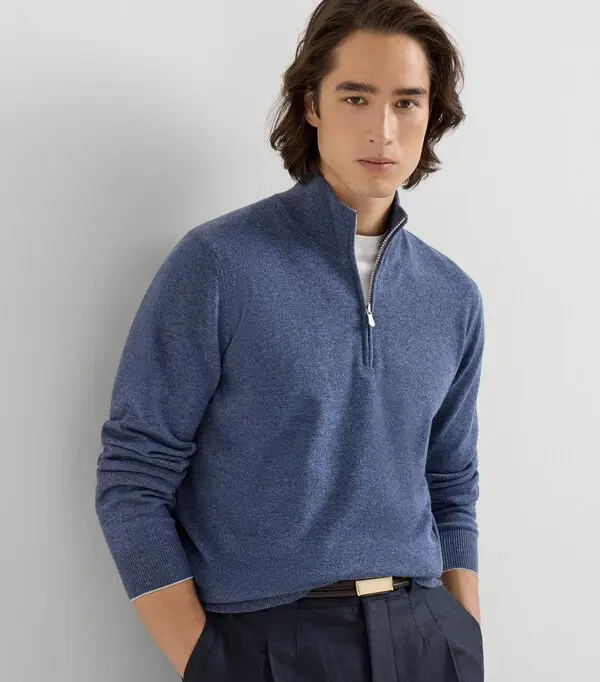 Brunello Cucinelli Cashmere Half-zip Sweater - Blue