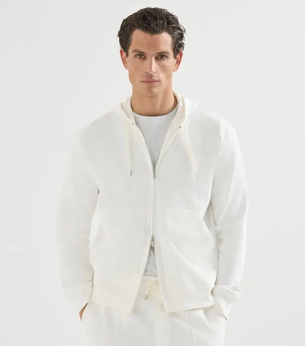 Brunello Cucinelli Cotton-blend Zip-up Hoodie - White