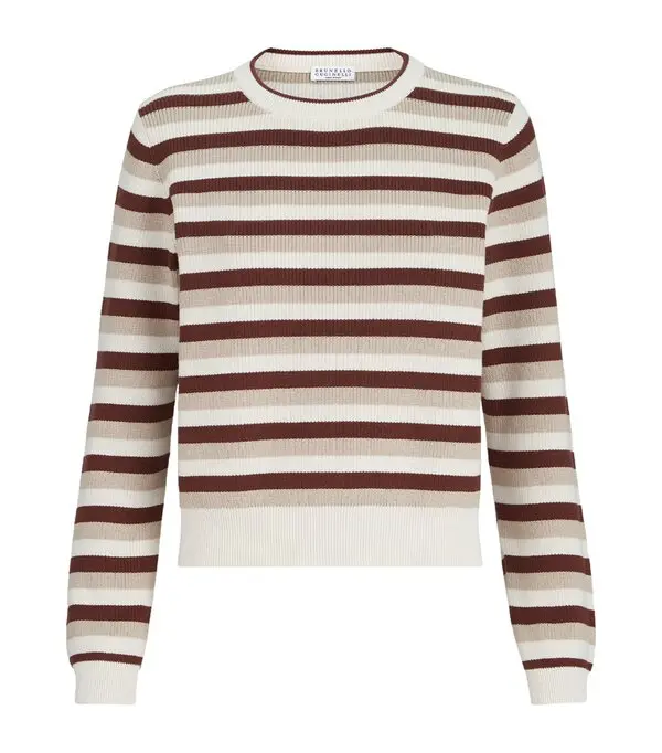 Brunello Cucinelli Cotton Stripe Sweater - White
