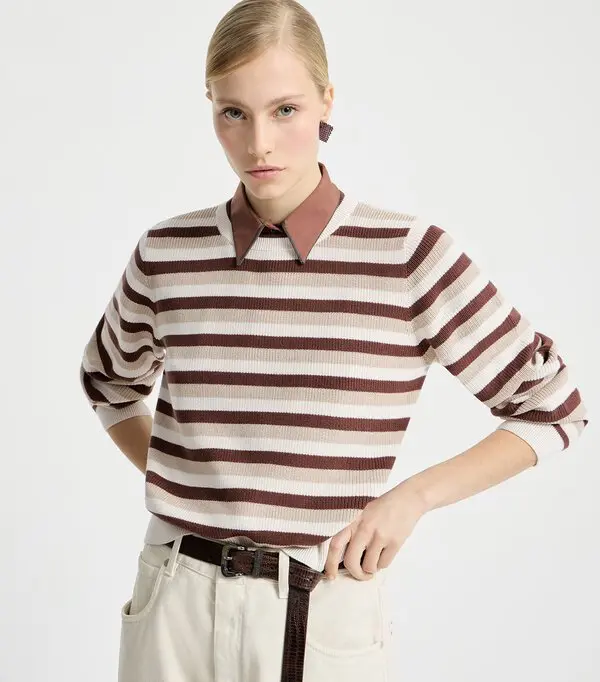 Brunello Cucinelli Cotton Stripe Sweater - White