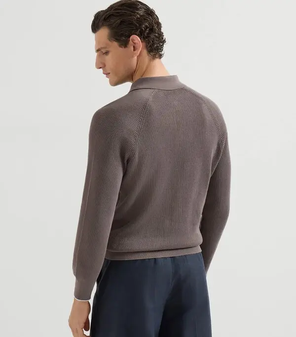 Brunello Cucinelli Cotton Polo Sweater - Brown