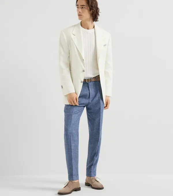 Brunello Cucinelli Linen-wool Single-breasted Blazer - White