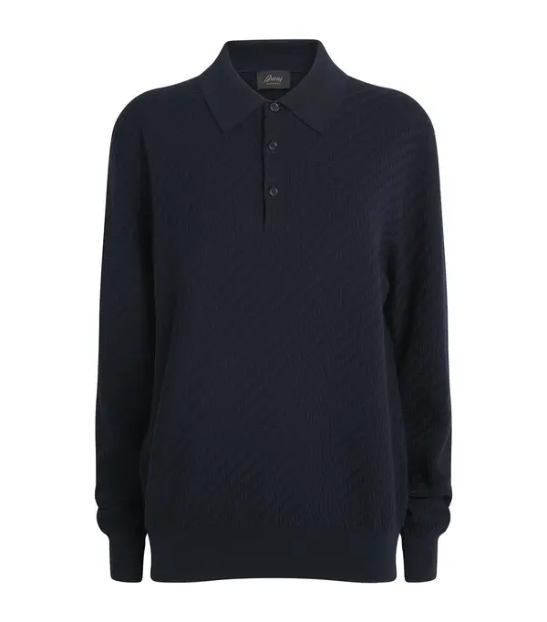 Brioni Cotton-silk-cashmere Polo Shirt - Blue