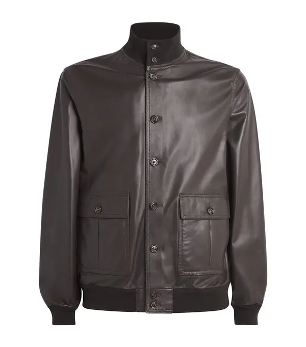 VALSTAR Leather Ino Bomber Jacket - Brown