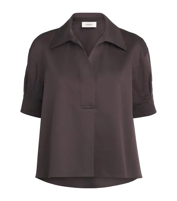 Agnona Stretch-cotton Polo Top - Brown