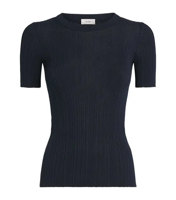 Agnona Cotton-silk Ribbed Top - Navy