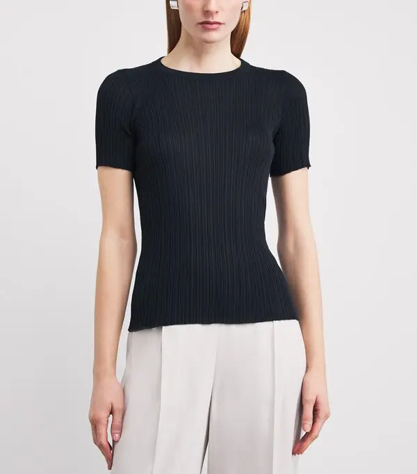 Agnona Cotton-silk Ribbed Top - Navy
