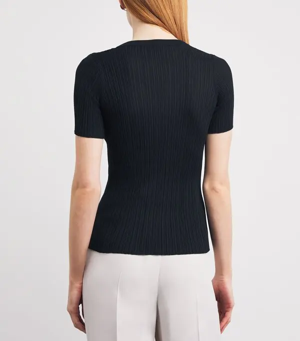 Agnona Cotton-silk Ribbed Top - Navy