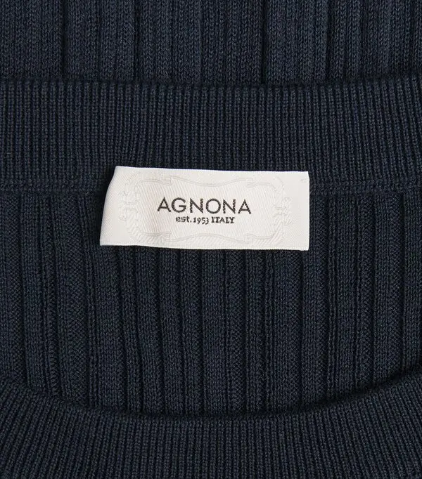 Agnona Cotton-silk Ribbed Top - Navy