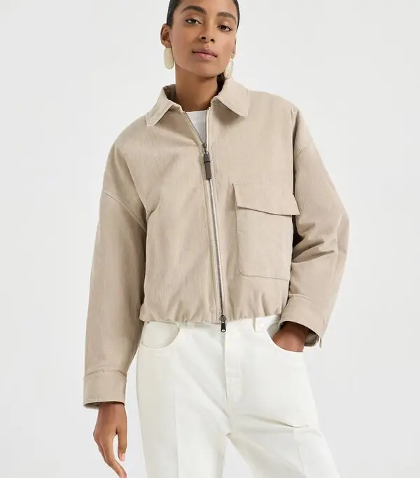 Brunello Cucinelli Stretch-cotton Corduroy Padded Bomber Jacket - Beige
